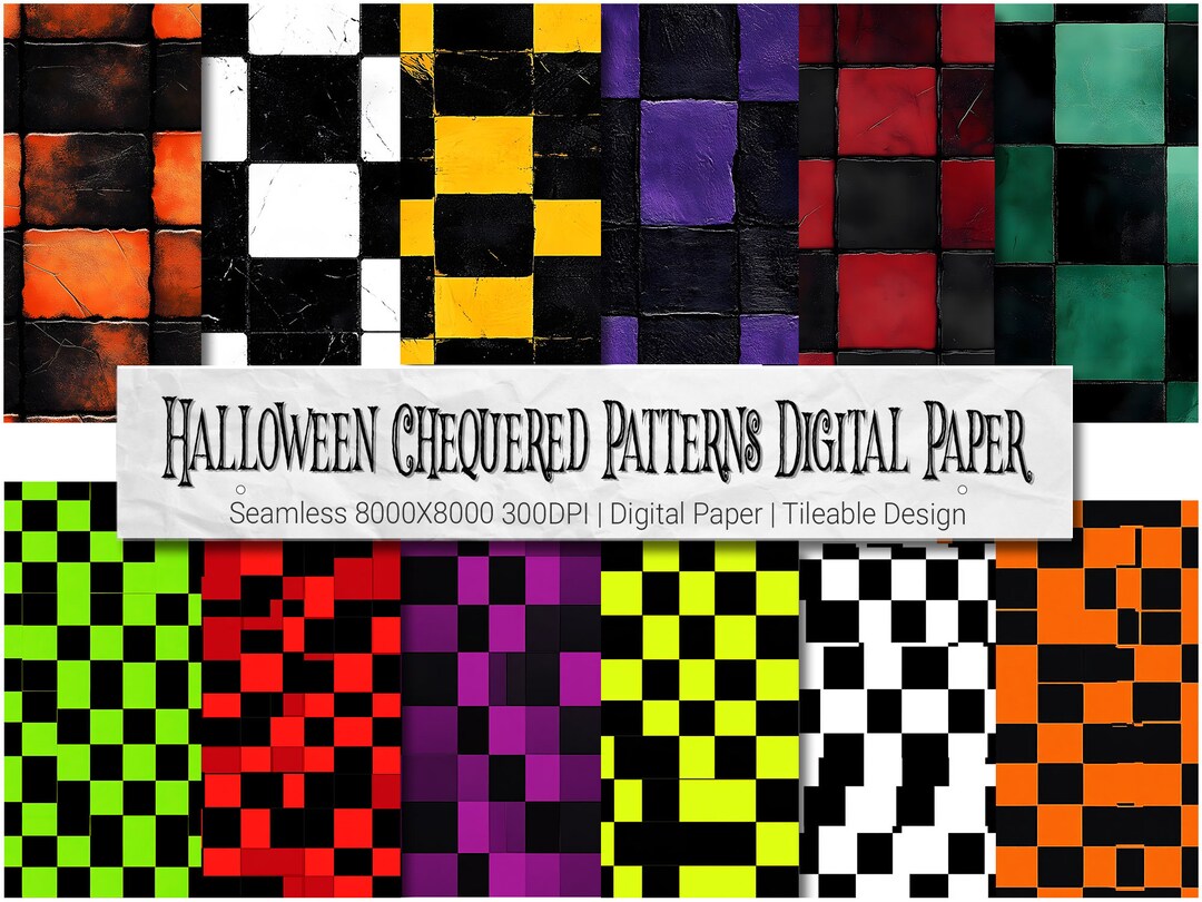 Halloween Chequered Patterns Digital Paper 8K - 12 Seamless Patterns ...