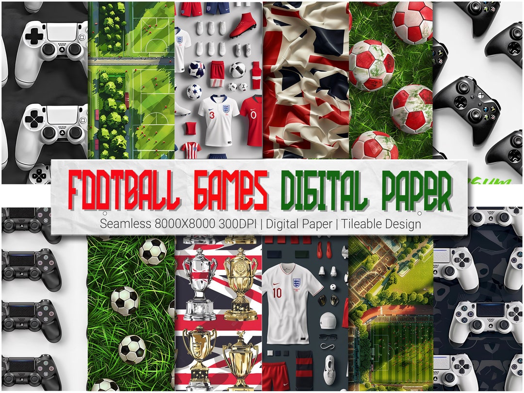 Football Games Digital Paper in 8K - 12 Seamless Patterns, Computer ...