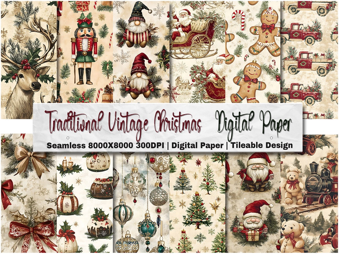 20 Traditional Vintage Christmas Digital Paper in 8K - 20 Seamless ...