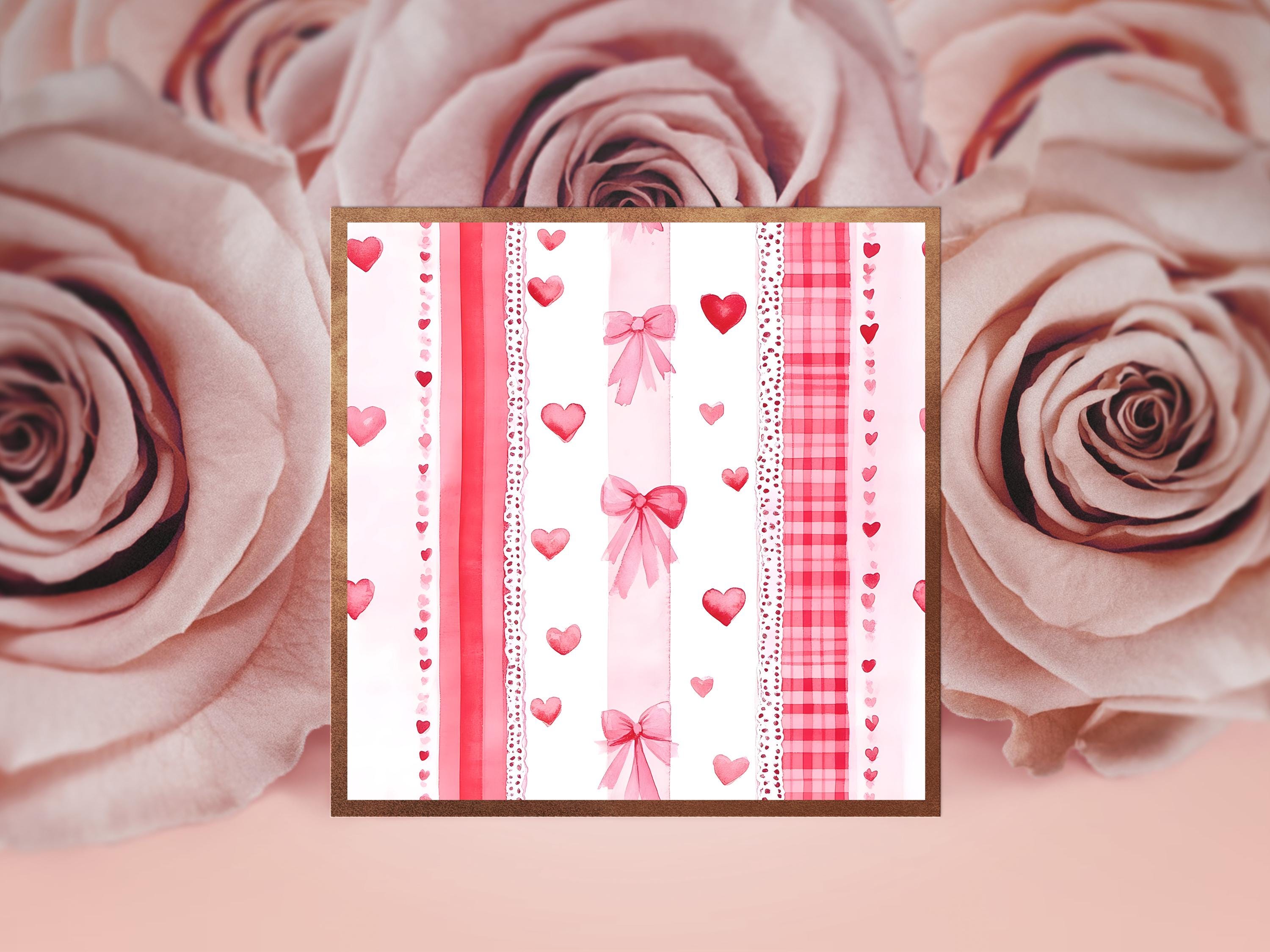 20 Valentines Hearts Coquette Bow Digital Paper 8K - 20 Seamless ...
