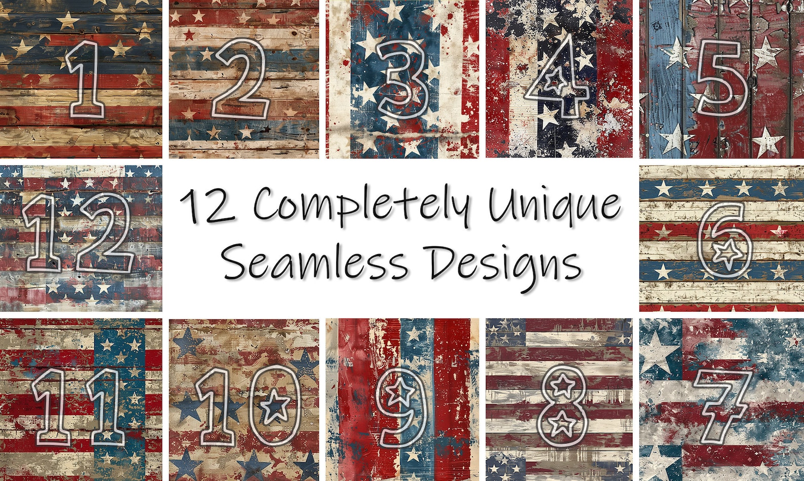Distressed Stars and Stripes Digital Paper in 8K - 12 Seamless Patterns ...