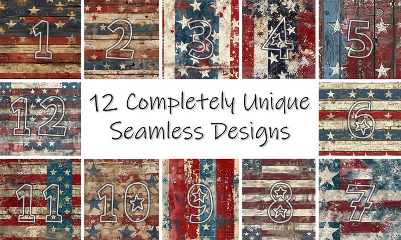 Distressed Stars and Stripes Digital Paper in 8K - 12 Seamless Patterns ...