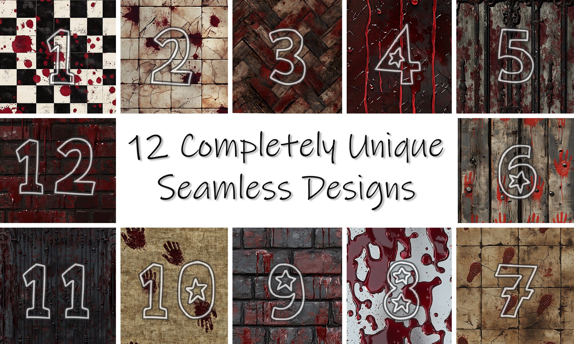 Halloween Bloody Horrors in 8K Digital Paper - 12 Seamless Patterns ...