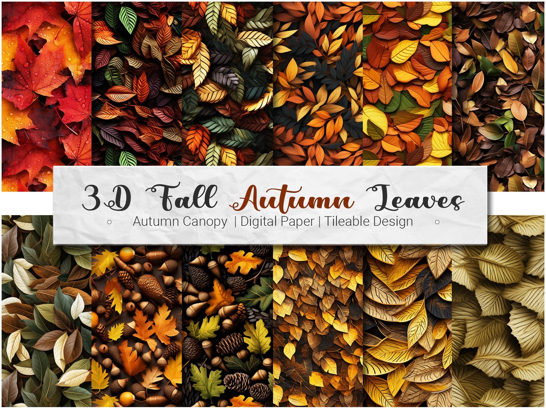 3D Fall Autumn Leaves - Digital Paper Pack 12 Seamless Tileable PNG ...