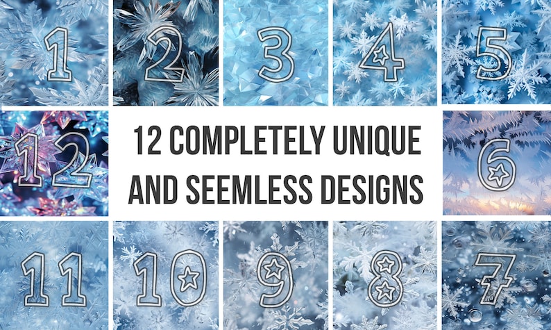 3D Frozen Icy Snowflakes - Digital Paper Pack 12 Seamless Tileable ...