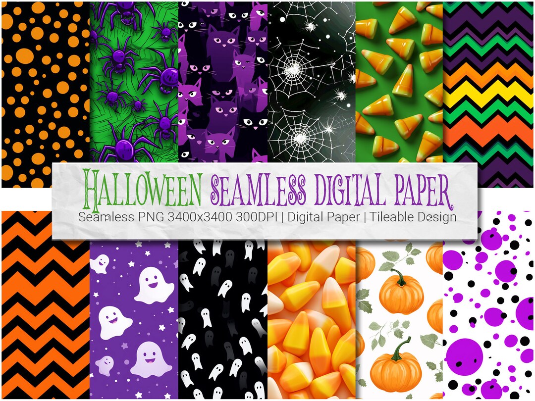 20 Cute Halloween Themed Seamless Digital Paper- 20 Tileable PNG ...