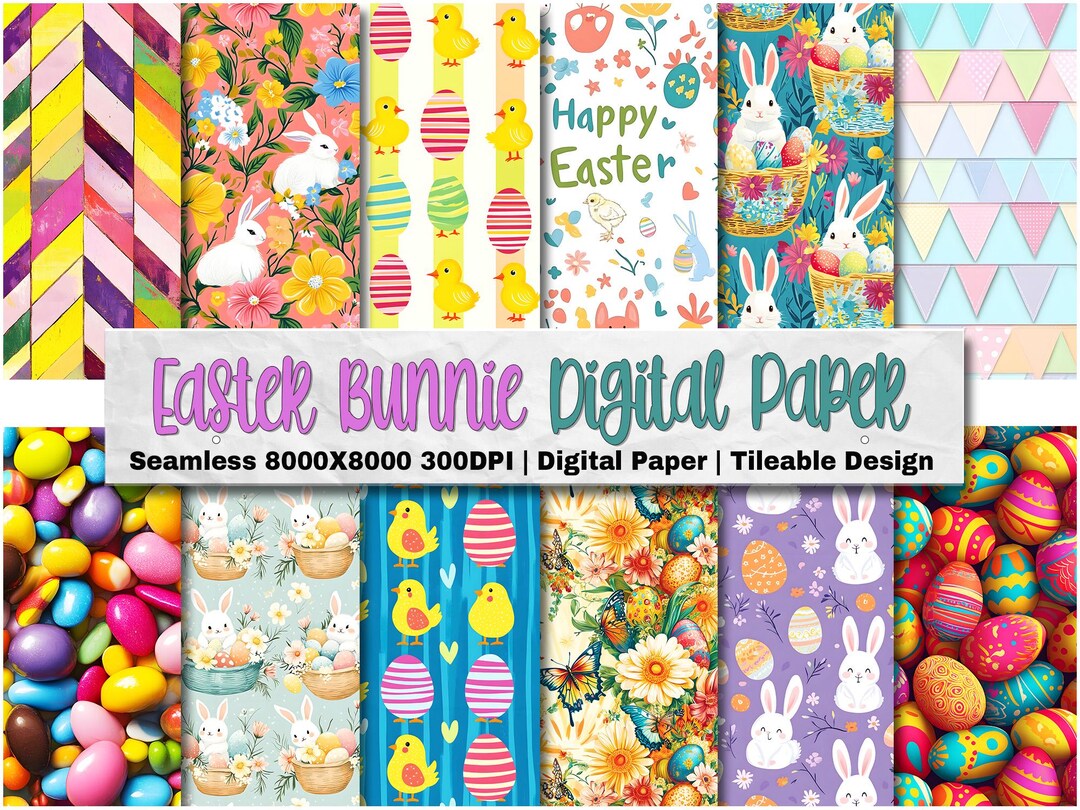 20 Easter Bunnie Digital Paper 8K - 20 Seamless Patterns Easter Bunni ...