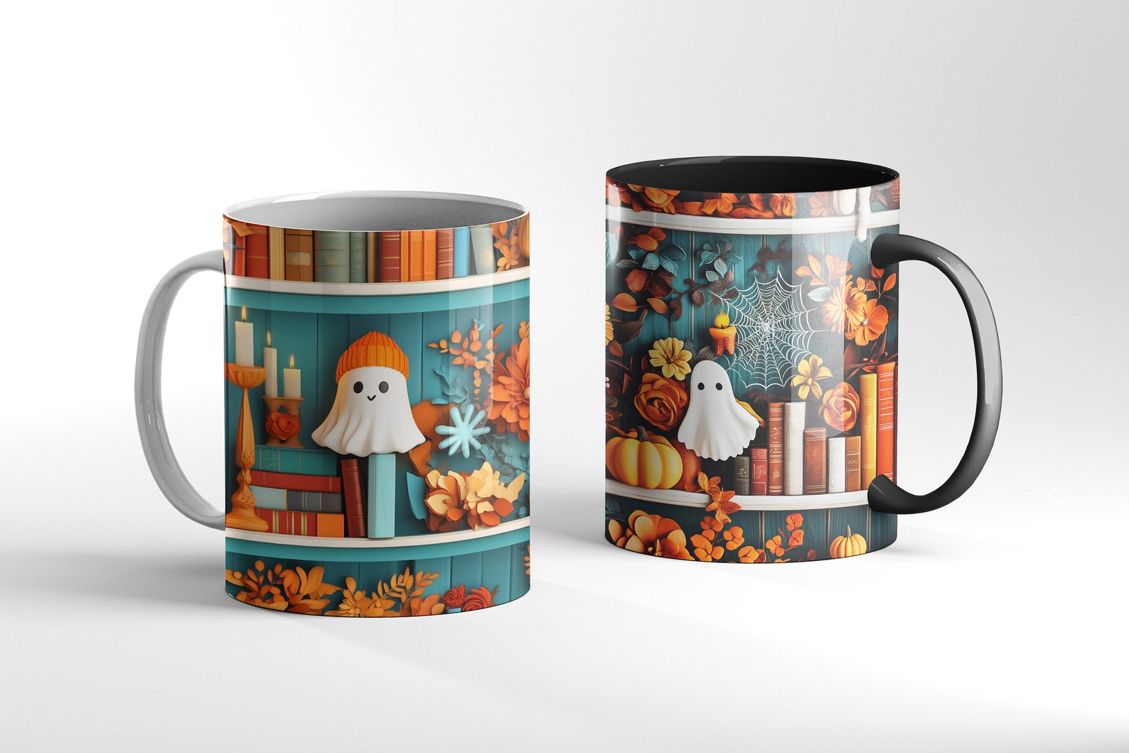 3D Halloween Boho Bookish Boo Digital Paper in 8K 12 Seamless Patterns ...