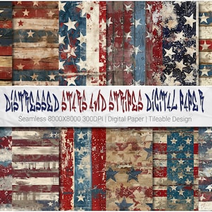 Distressed Stars and Stripes Digital Paper in 8K - 12 Seamless Patterns ...