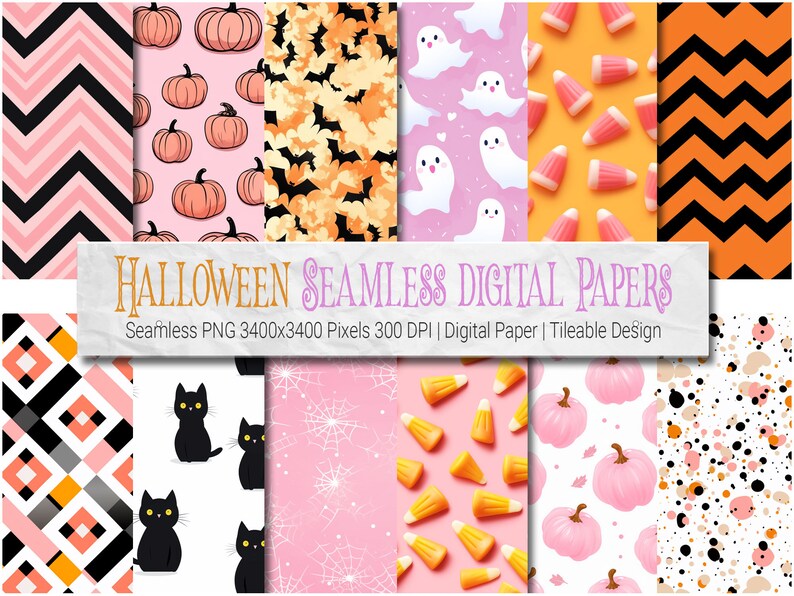 20 Cute Halloween Themed Seamless Digital Papers - 20 Seamless PNG ...