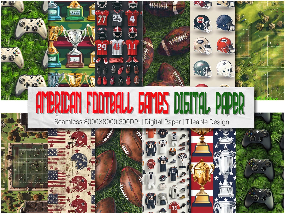American Football Games Digital Paper - 12 Seamless Patterns in 8K ...