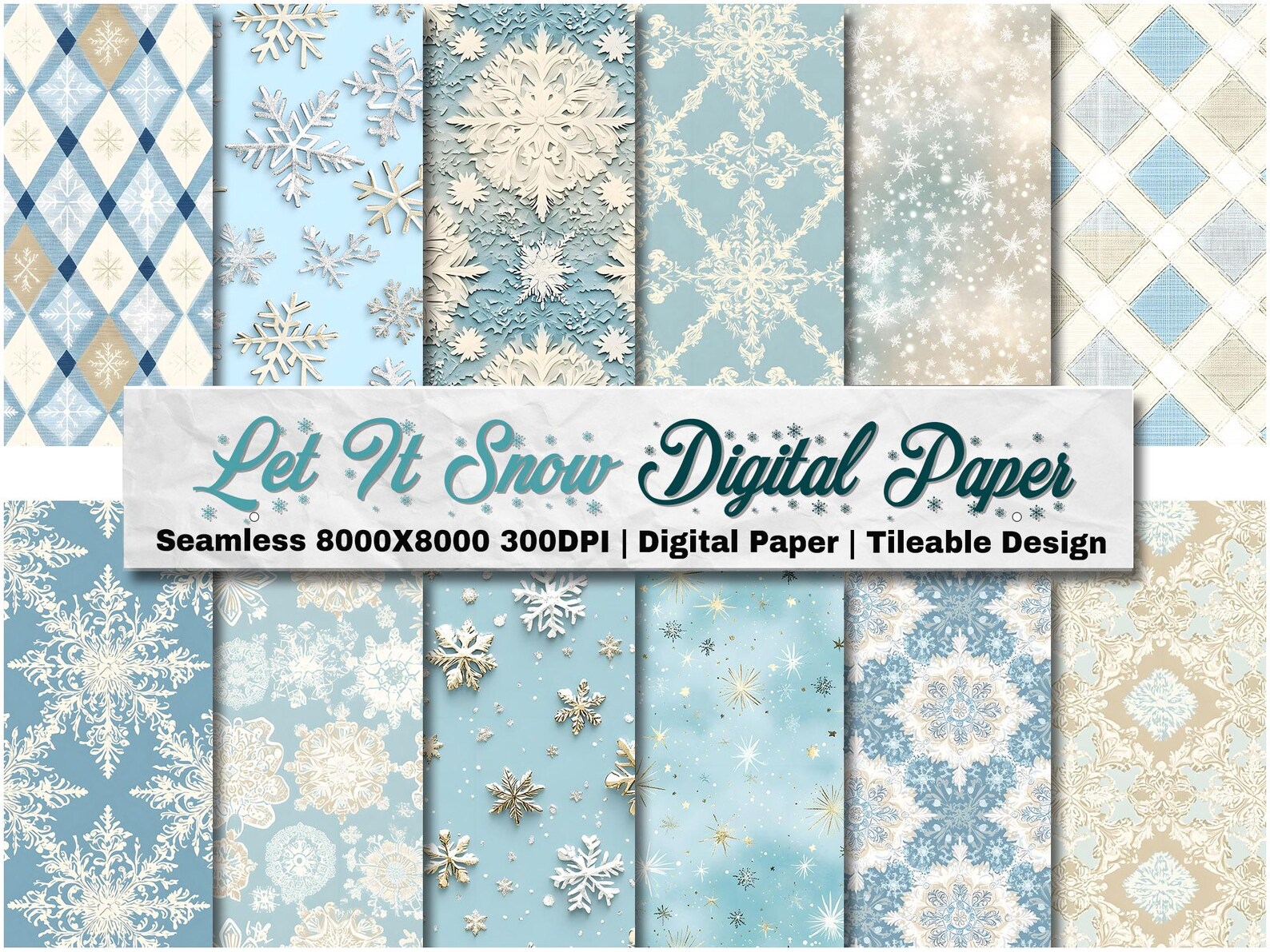 15 Let It Snow Digital Paper in 8K 15 Seamless Patterns, Pastel ...