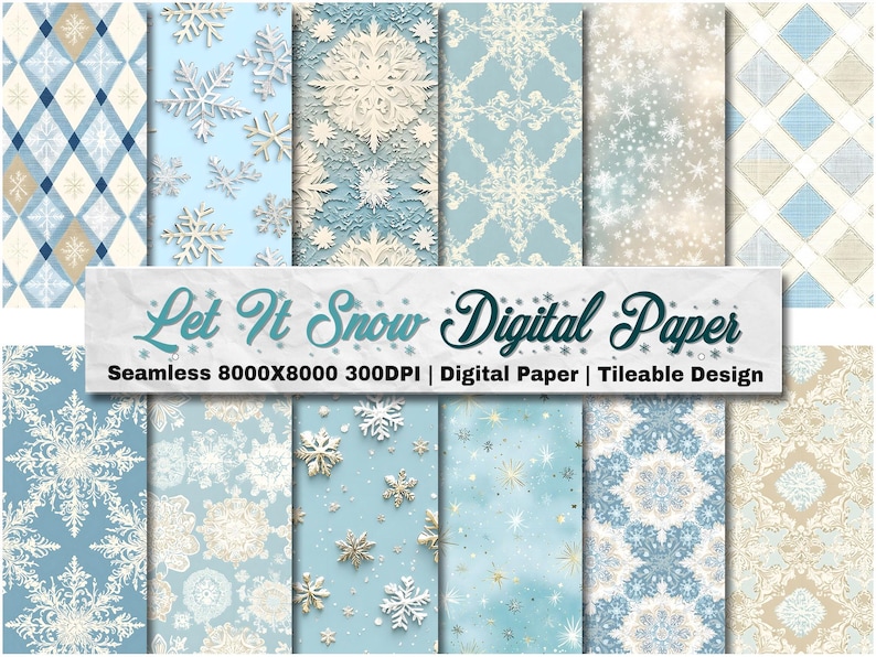 15 Let It Snow Digital Paper in 8K 15 Seamless Patterns, Pastel ...