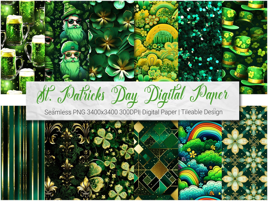 St. Patricks Day Digital Paper - 15 Seamless Tileable PNG Patterns ...