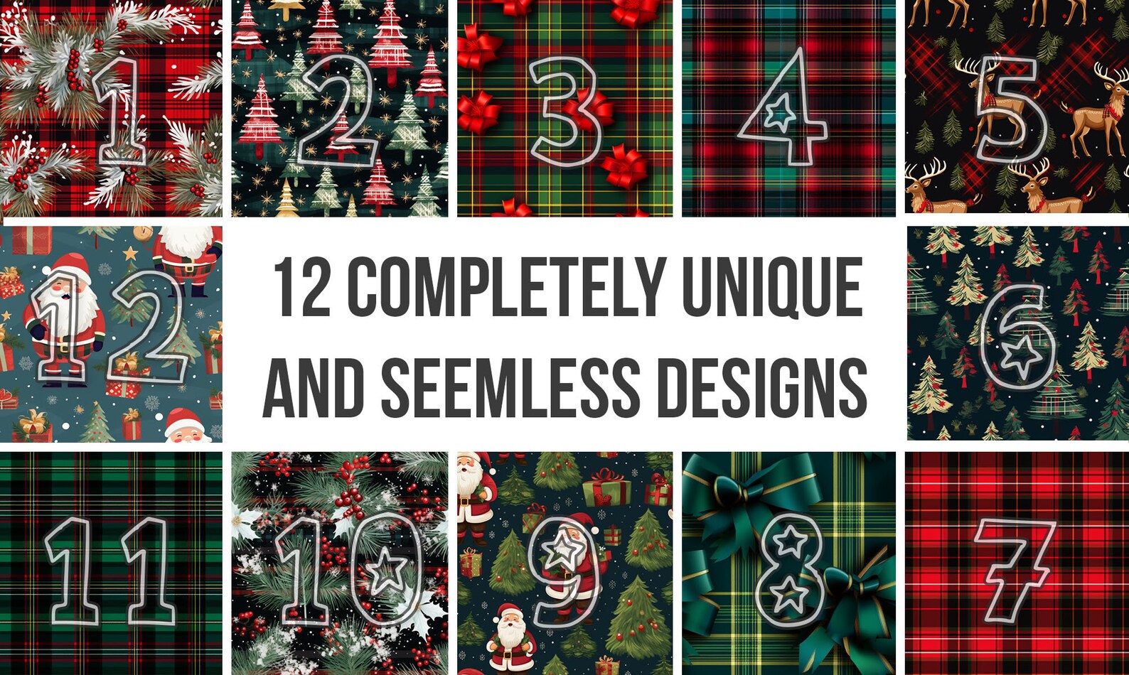 Traditional Festive Christmas - Digital Paper Pack 12 Seamless Tileable ...