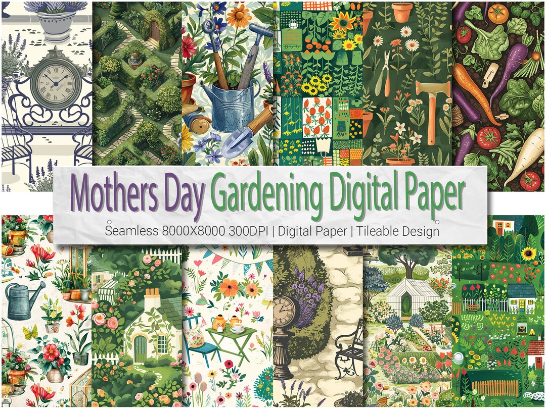 Mothers Day Gardening Digital Paper in 8K Seamless Patterns, Garden ...