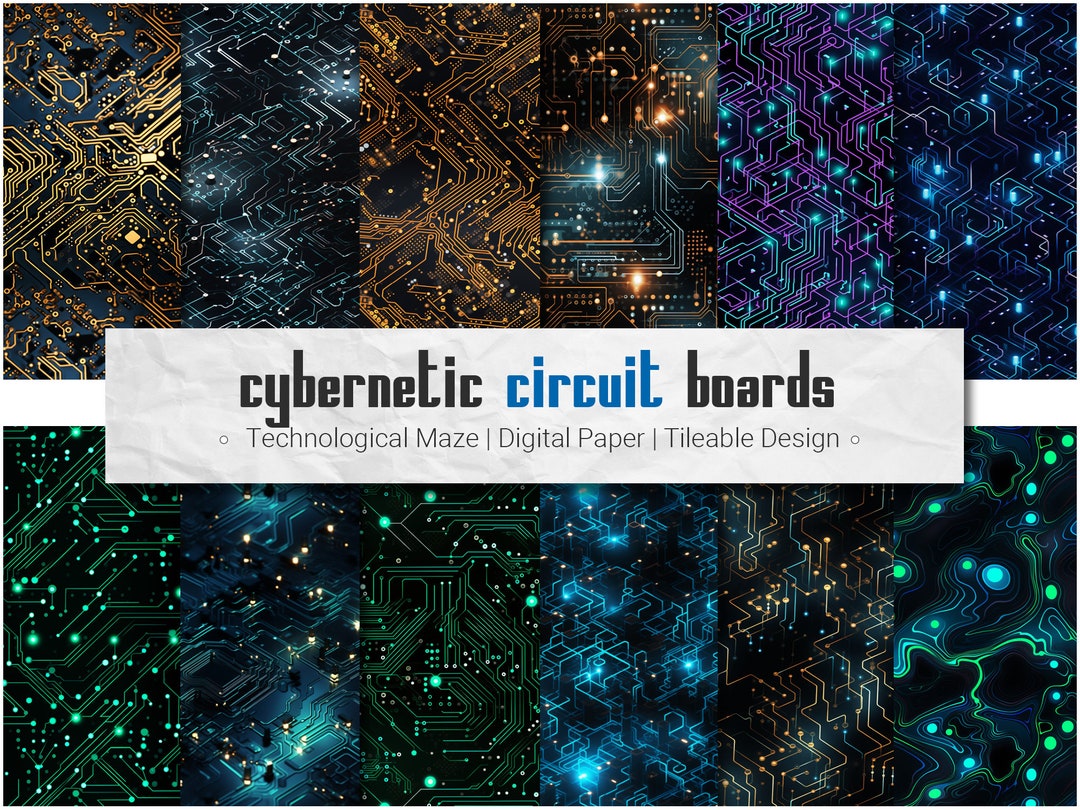 Cybernetic Circuitboard Digital Paper Pack - 12 Seamless Tileable PNG ...
