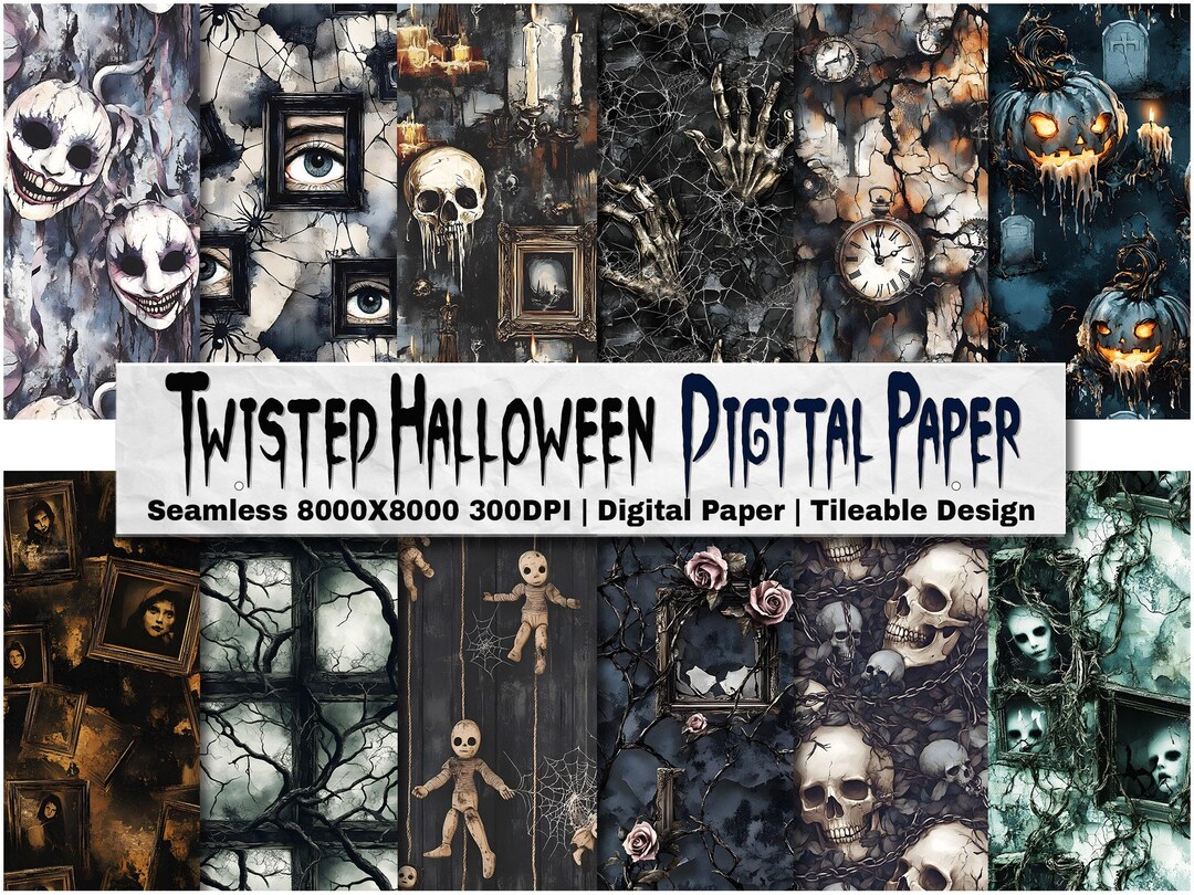 Twisted Halloween Digital Paper in 8K - 20 Seamless Patterns, Halloween ...