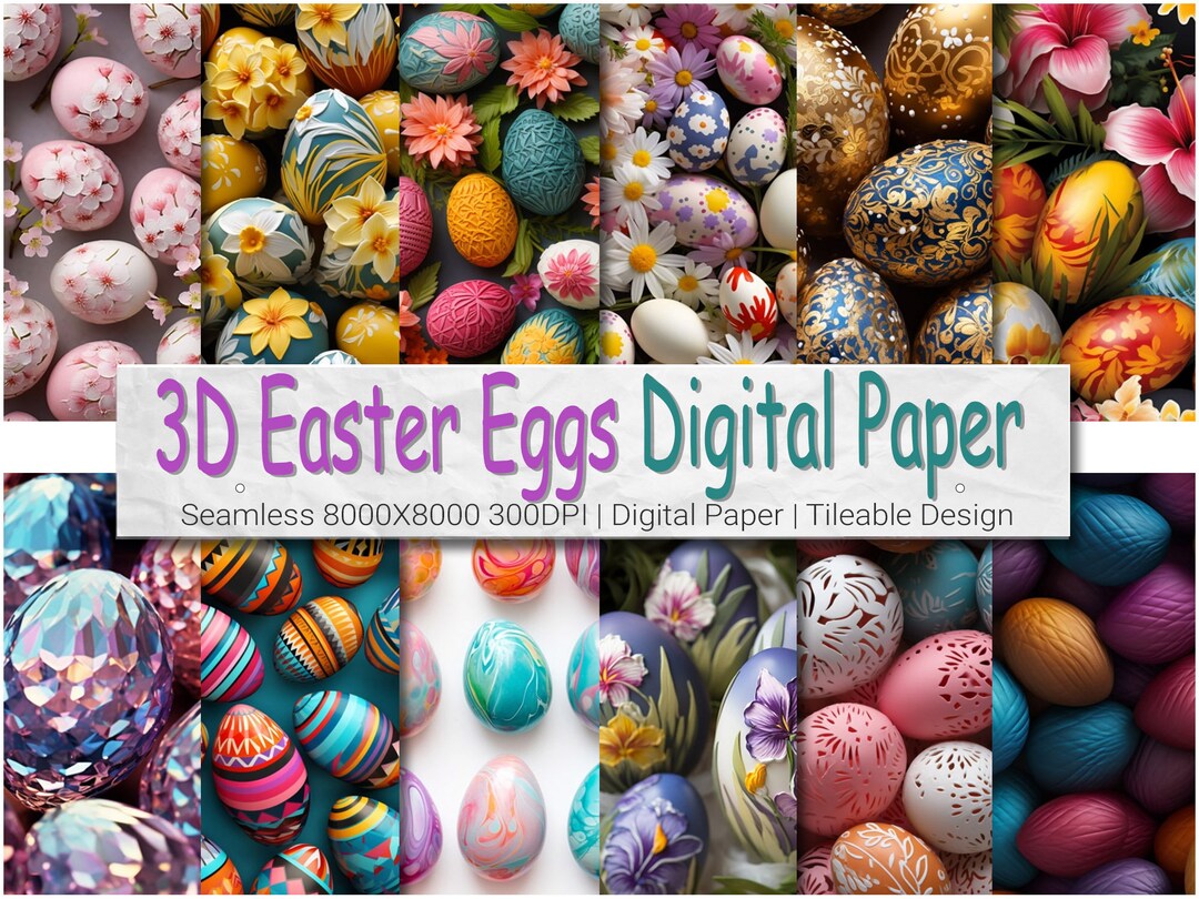 3D Easter Eggs Digital Paper in 8K - 16 Seamless JPG Seamless Easter ...