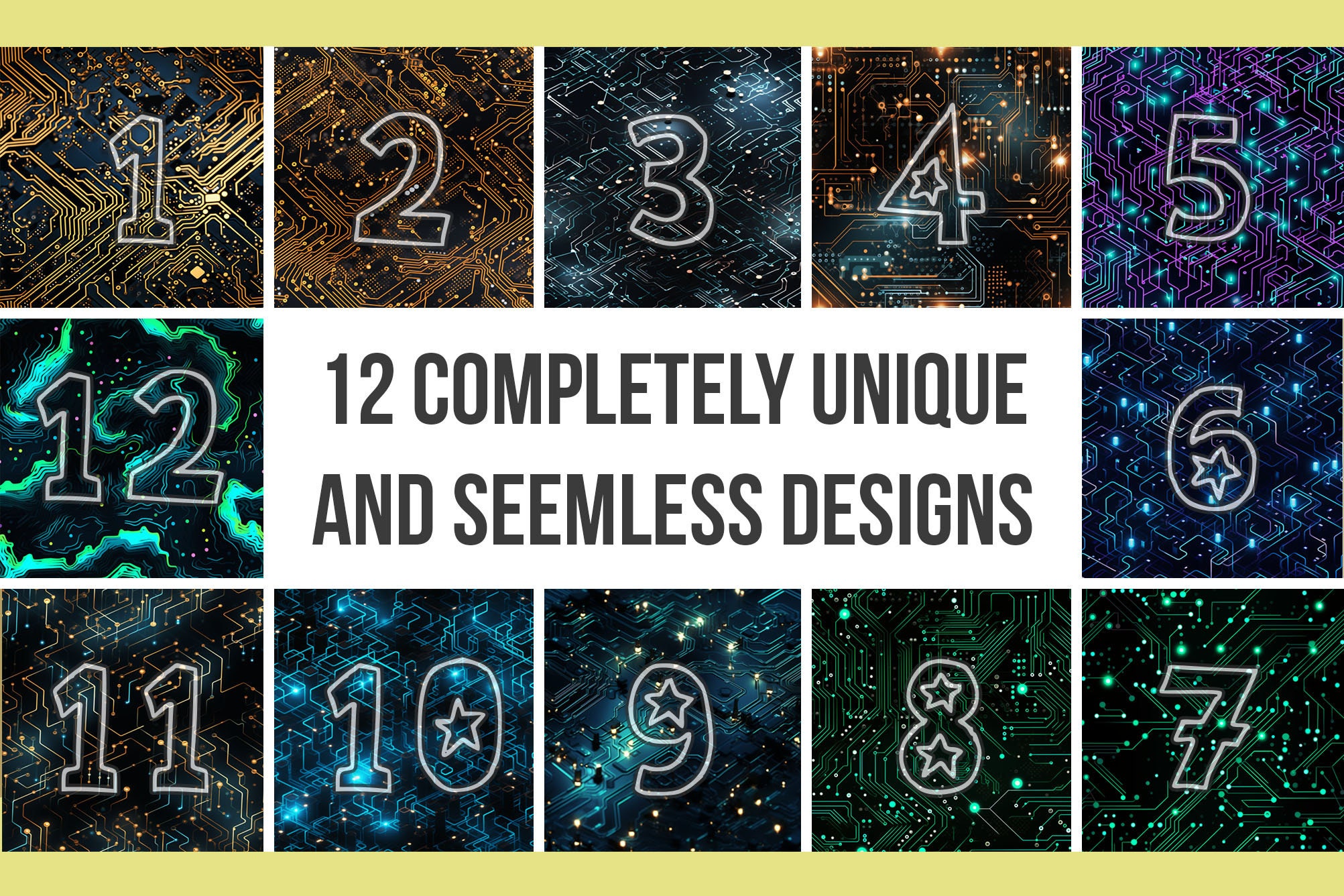 Cybernetic Circuitboard Digital Paper Pack - 12 Seamless Tileable PNG ...