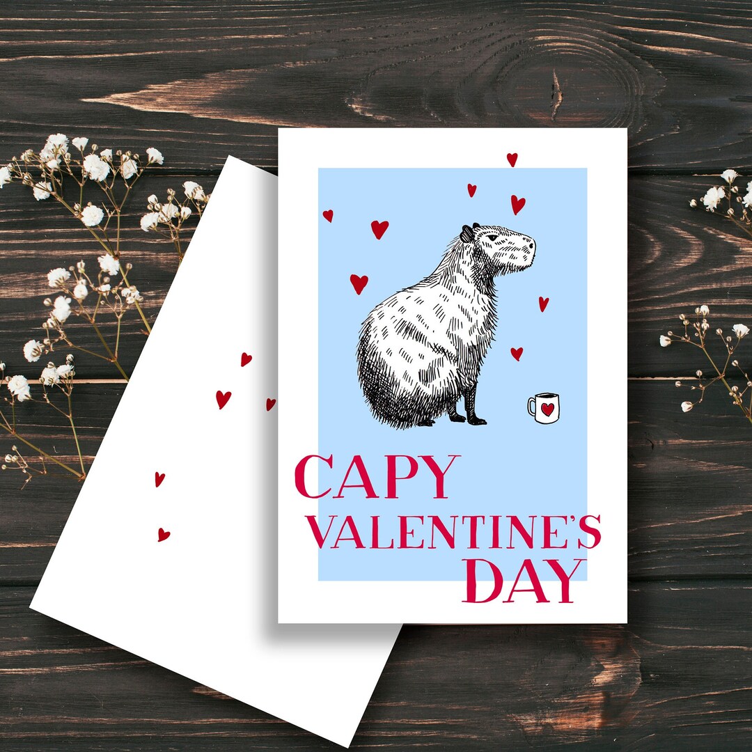 Capybara Valentine's Day Card for Husband Wife - Printable Instant ...