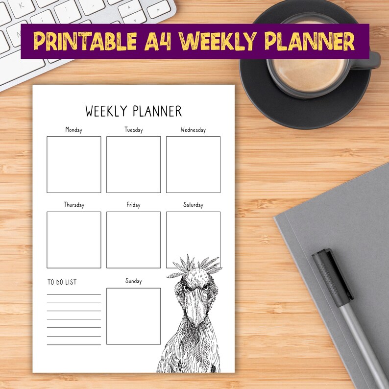 Printable Weekly Planner | Box Layout | Animal Lover Shoebill Planner ...