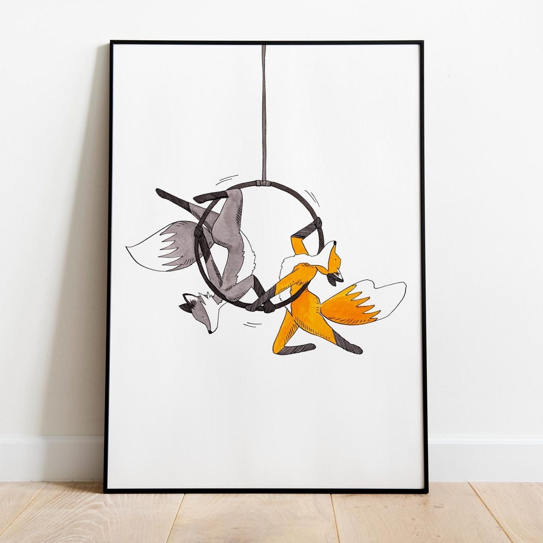 Aerial Double Fox Wall Art | Digital Print Flying Fox Aerialist Poster ...