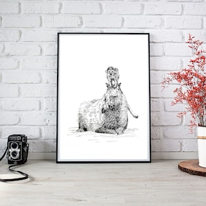 Monkey & Capybara Ink Illustration Printable Wall Art - Instant ...