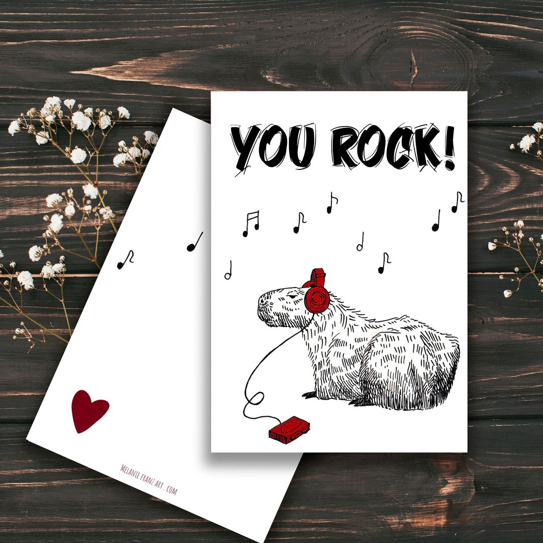 Capybara YOU ROCK Printable Greeting Card - Instant Download - Cute ...
