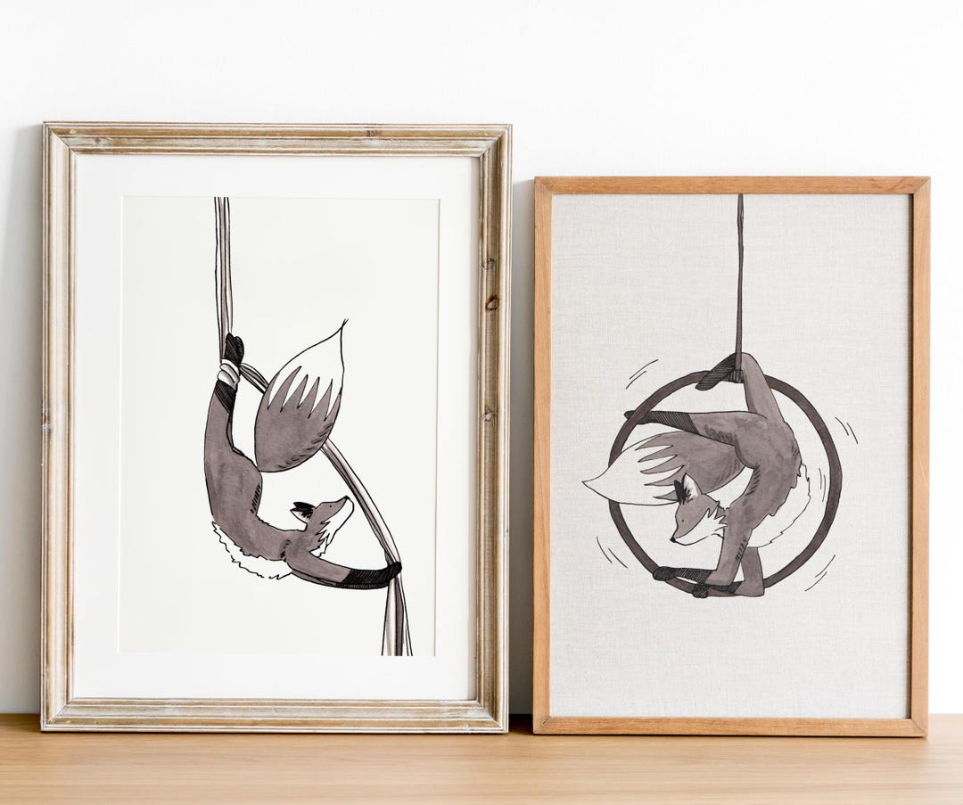 Aerial Duo Fox Wall Art | Digital Download Cute Fox Aerial Silks Poster ...