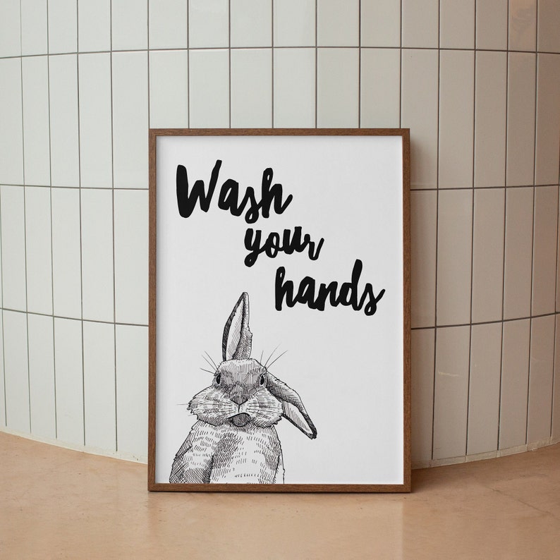 Wash Your Hands Bunny Bathroom Wall Art Digital Download Cute Woodland ...