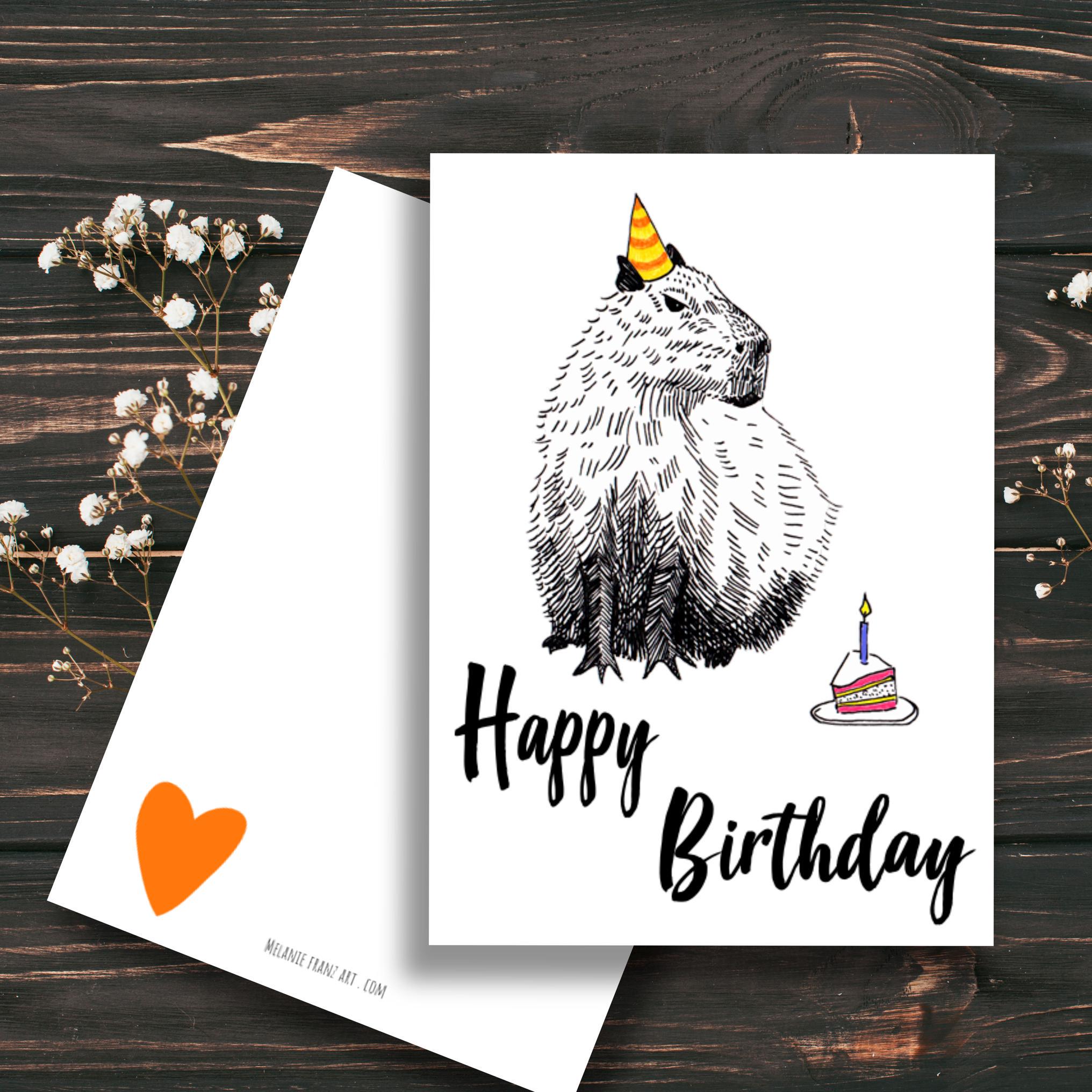 Capybara Birthday Card | Instant Download | Happy Birthday Card ...