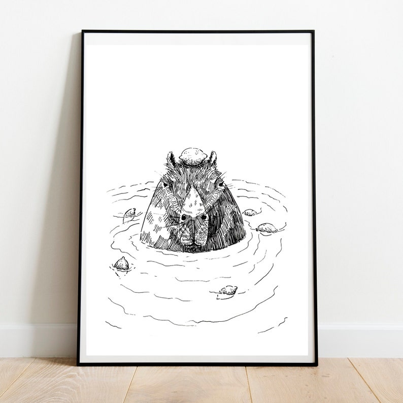 Capybara Swimming With Lemons Printable Wall Art Instant Download ...