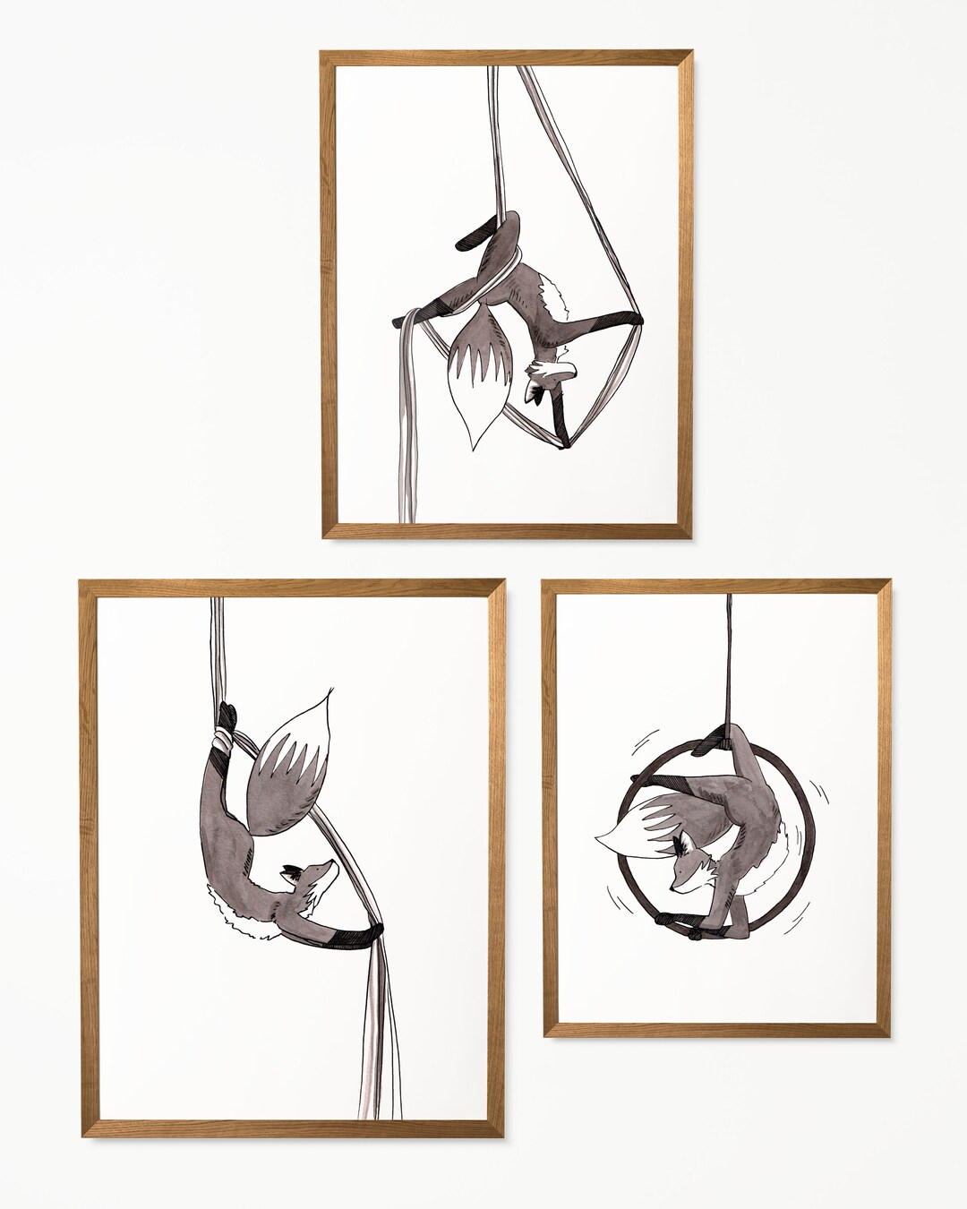 Set of 3 Aerial Fox Wall Art |digital Print Cute Aerial Silk Poster ...