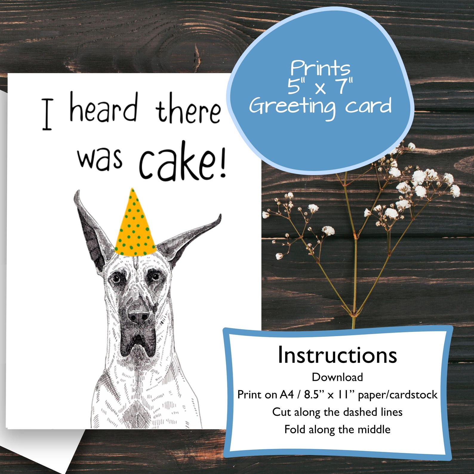 Dog Birthday Card | I Heard There Was Cake | Great Dane Card | Great ...
