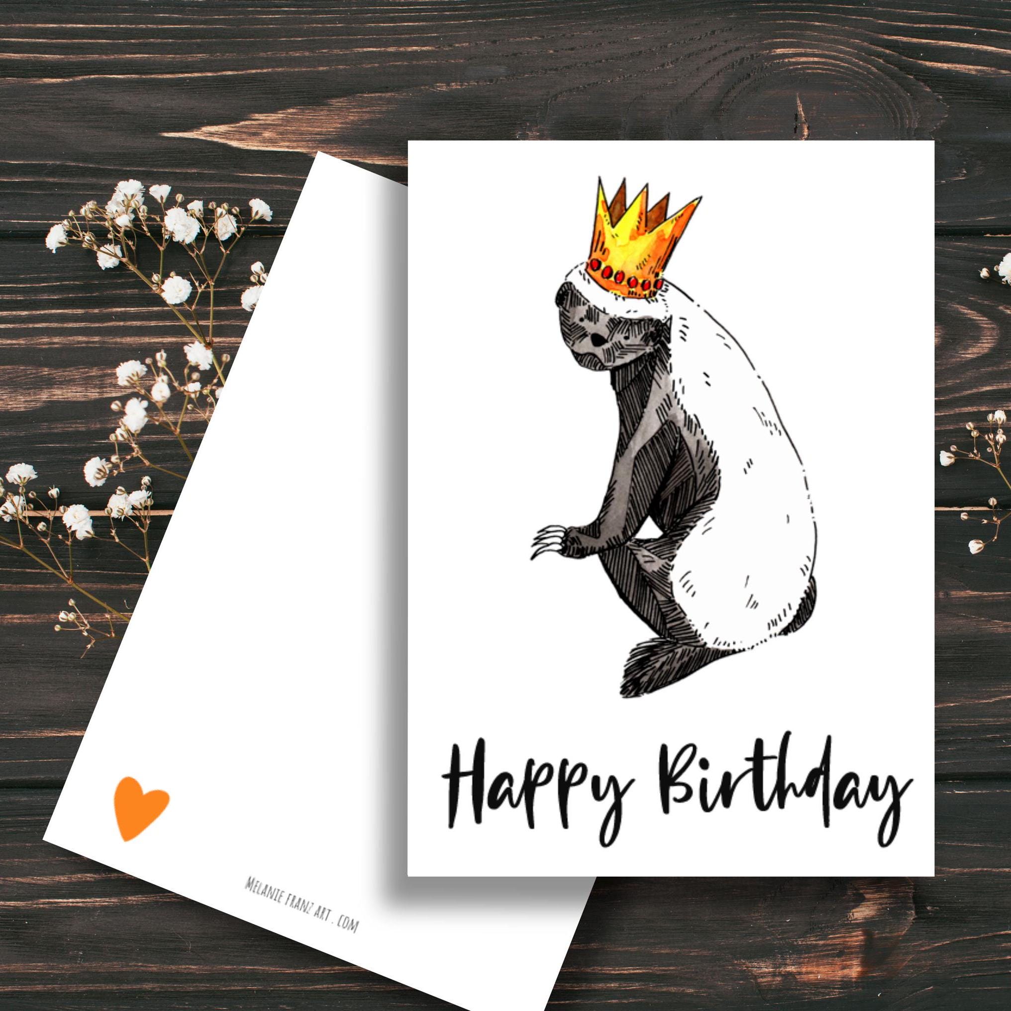 Honey Badger Birthday Card Instant Download Happy Birthday Card ...