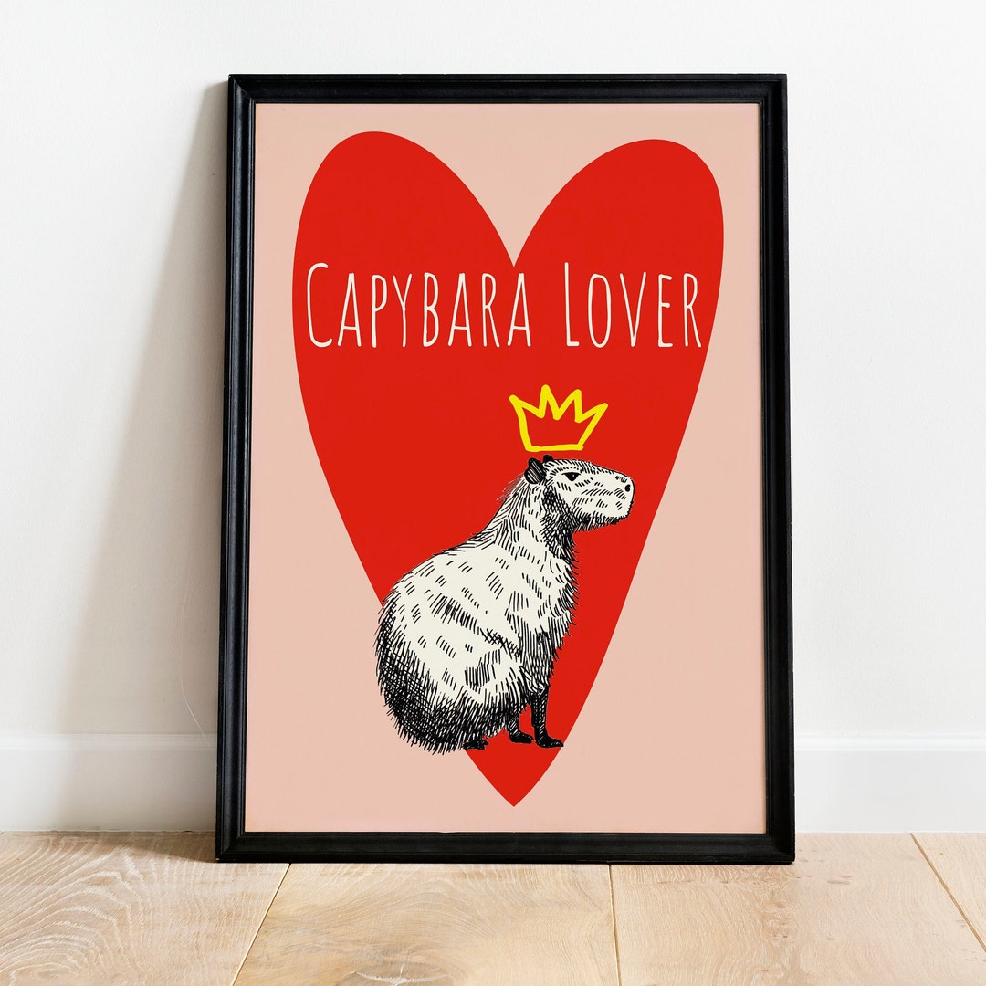 Capybara Lover Printable Poster - Instant Download - Cute Red Hearth ...
