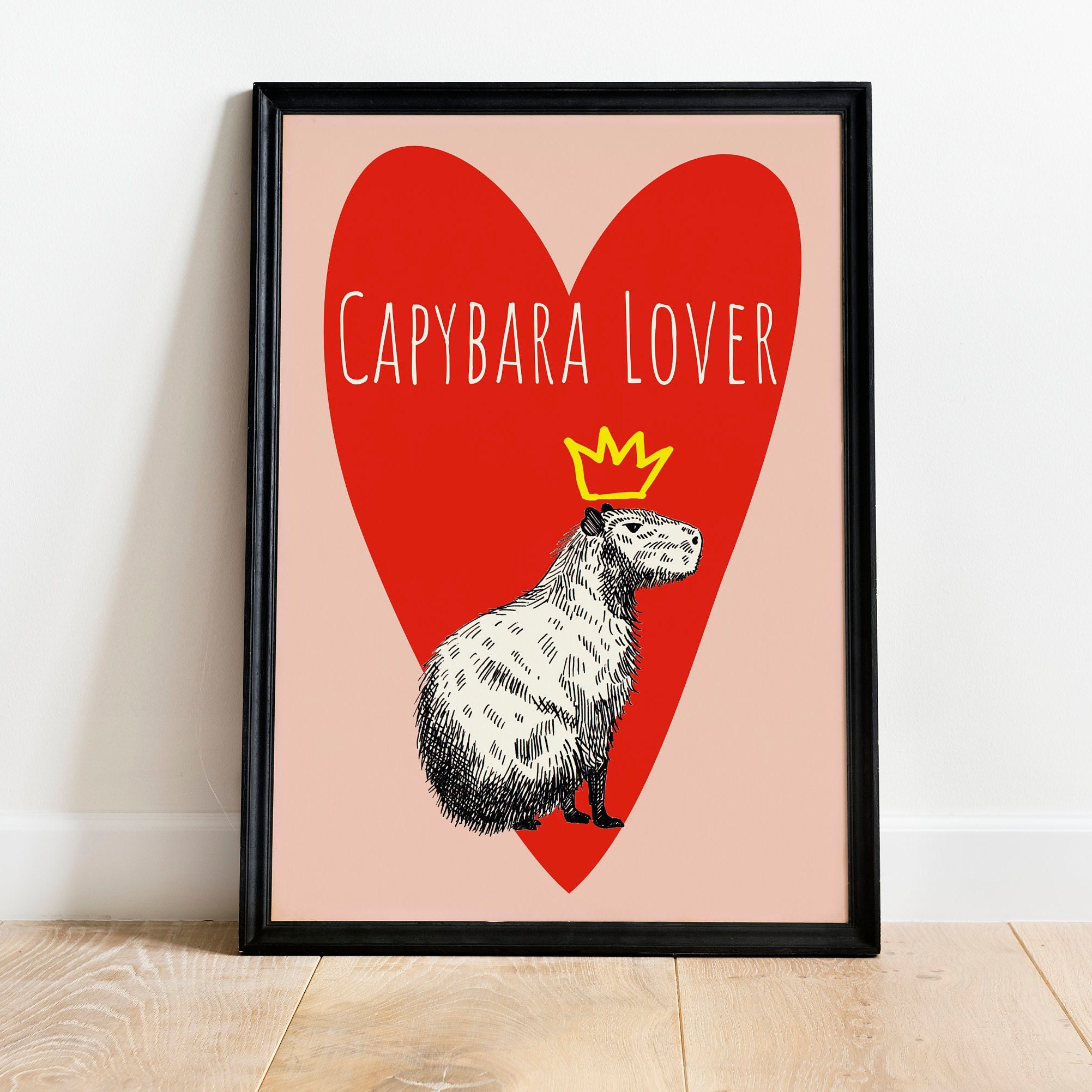 Capybara Lover Printable Poster Instant Download Cute Red Hearth Ink ...