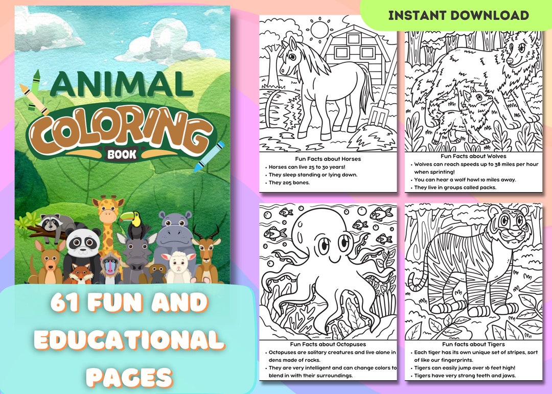 Cute and Educational Animal Coloring Book With Fun Facts, 61 Pages ...