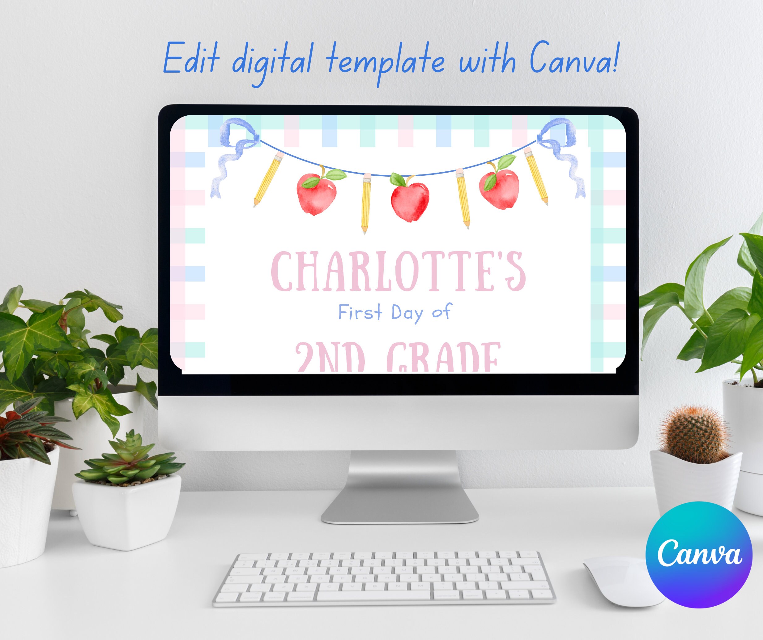 Printable First Day of School Sign, Pastels Multi-color With Apples and ...