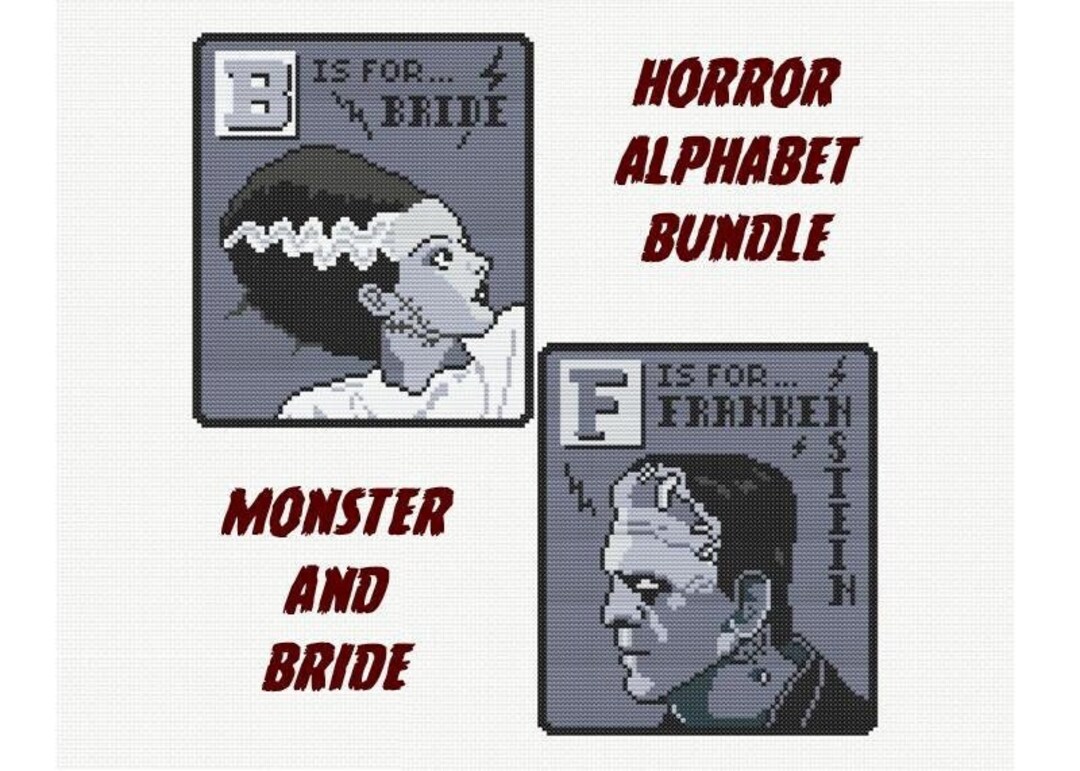 Horror Alphabet Bundle - Bride and Monster - TWO IN ONE Digital Cross ...