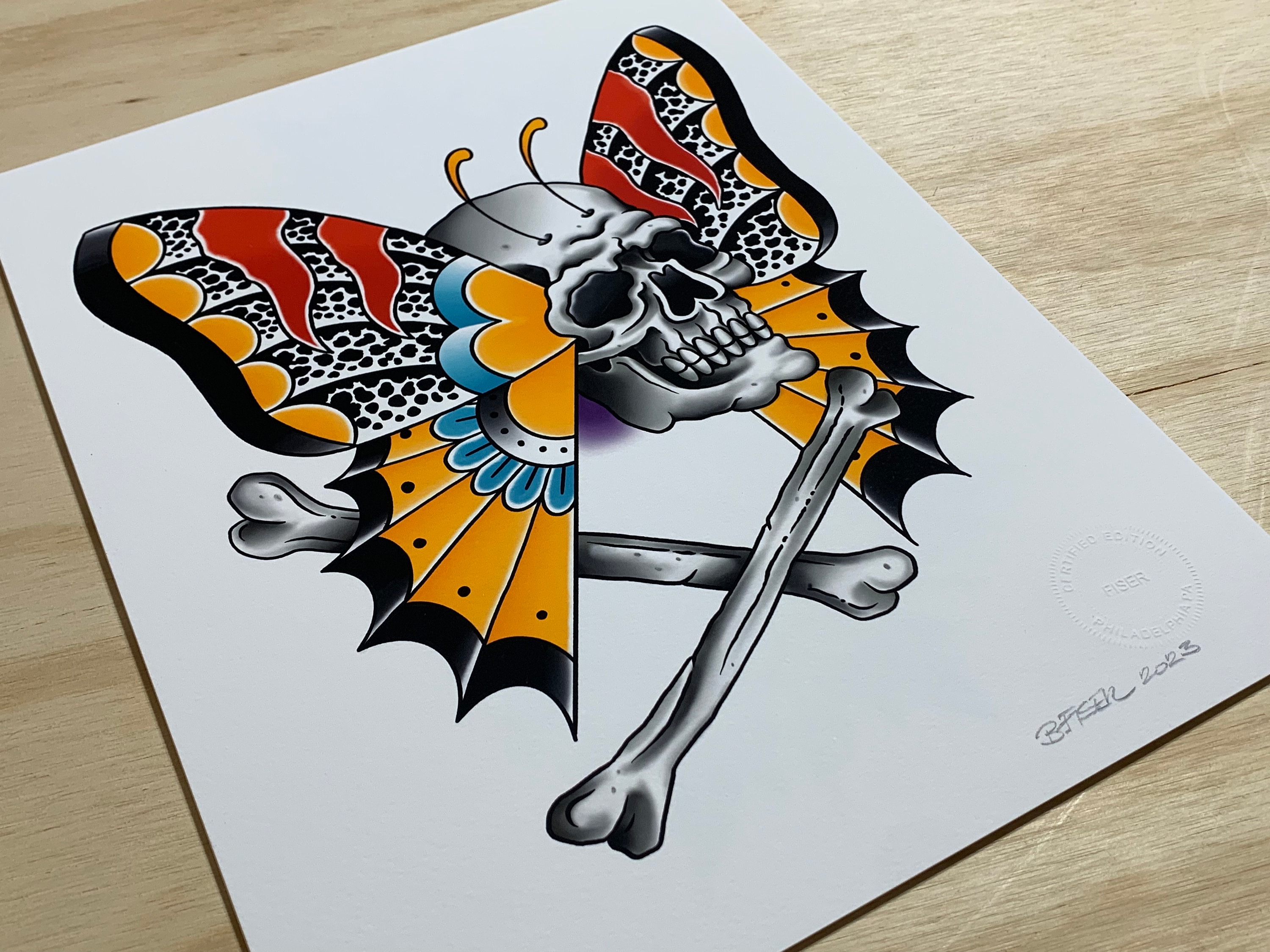 Traditional Butterfly Skull Tattoo