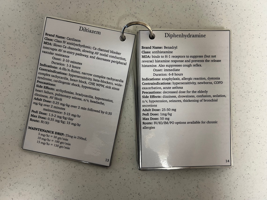 Paramedic Drug Guide Drug Cards - Etsy