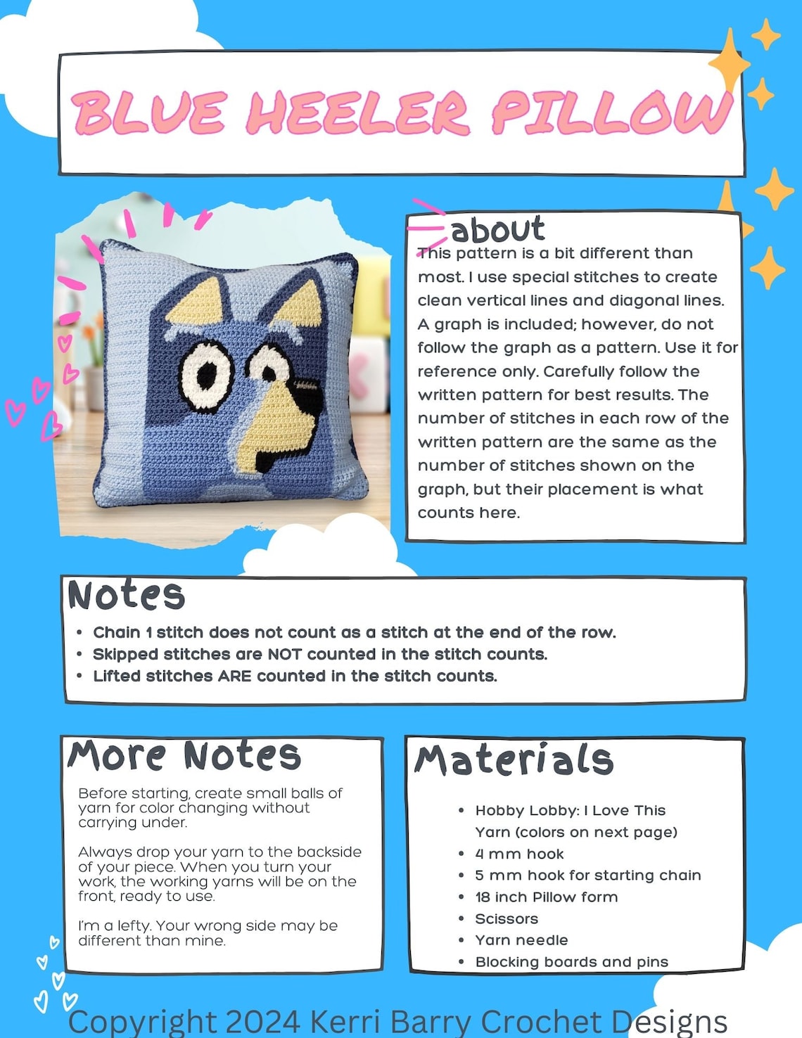 Crochet Bluey Pillow Pattern PDF With Graph Uses Advanced Stitch ...