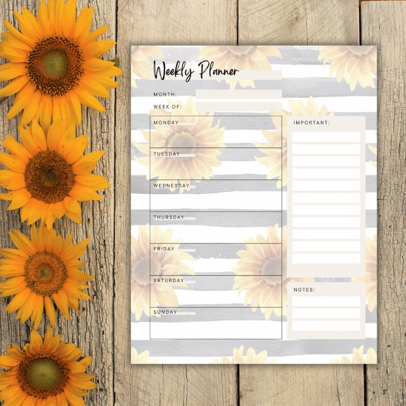 Fall Printable Weekly Planner PDF Instant Download Sunflower Stripe ...
