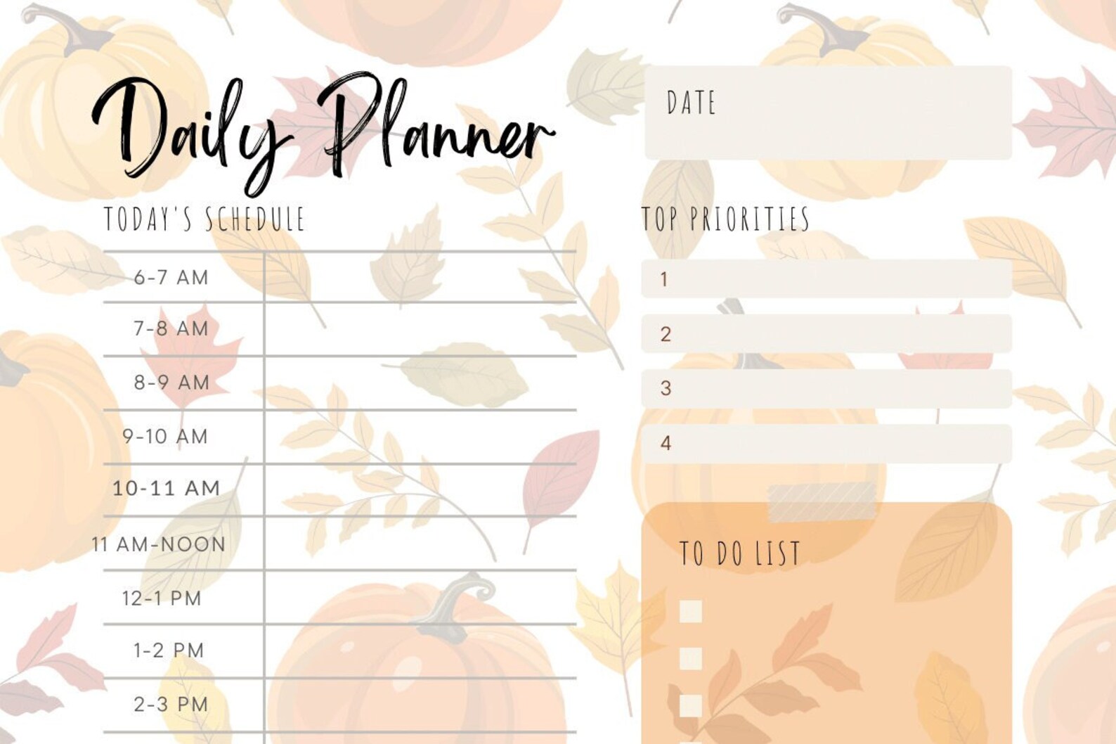 Fall Printable Daily Planner PDF Fall Seasonal Instant Download ...