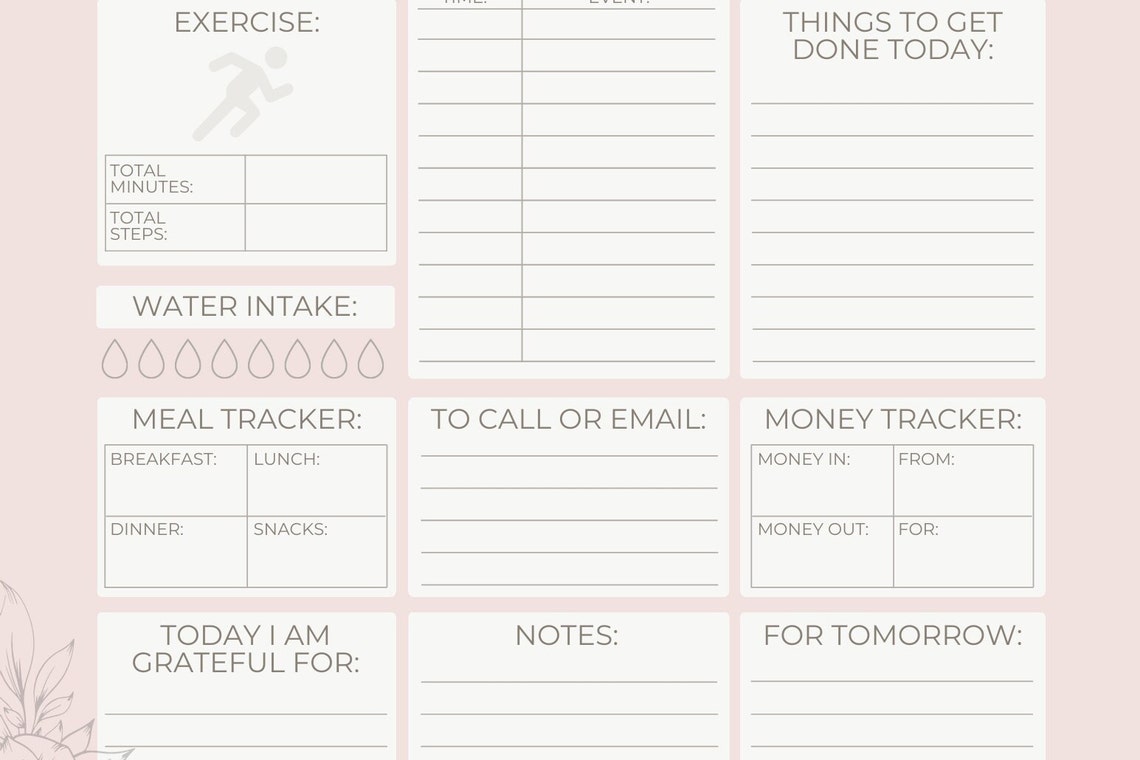 Printable Tracker Daily Planner PDF Instant Download Rose Gold Theme - Etsy