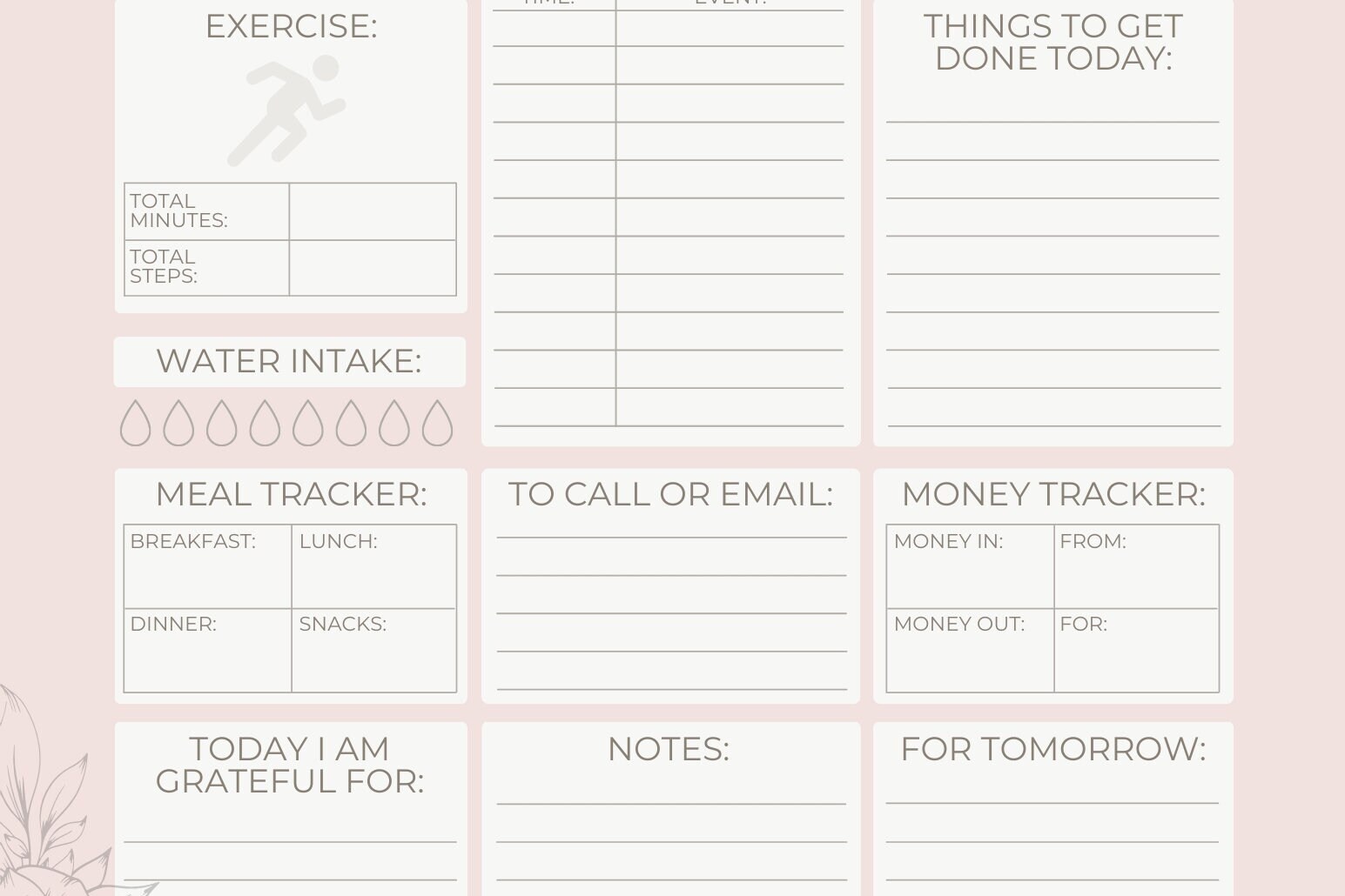 Printable Tracker Daily Planner PDF Instant Download Rose Gold Theme - Etsy