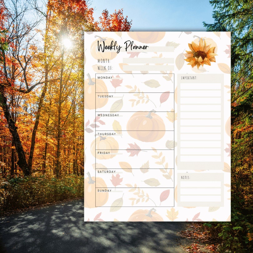 Fall Printable Weekly Planner PDF Instant Download Thankful Pumpkin ...