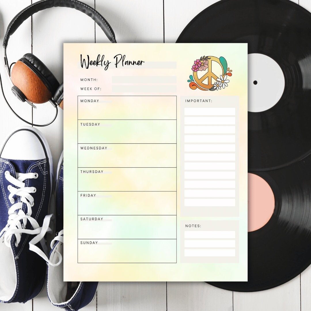 Printable Weekly Planner PDF Instant Download Good Vibes - Etsy